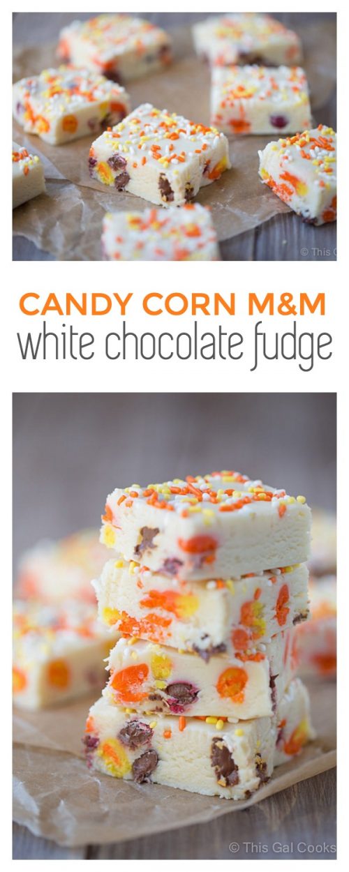 Candy Corn M&M White Chocolate Fudge - This Gal Cooks