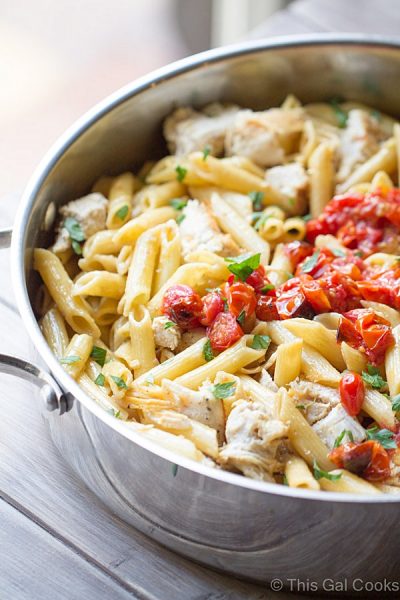 One Pan Chicken Pasta with Chardonnay Wine Sauce - This Gal Cooks