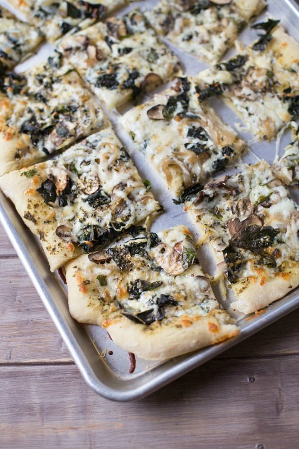 Veggie Pizza with Kale, Mushrooms and Pesto - This Gal Cooks