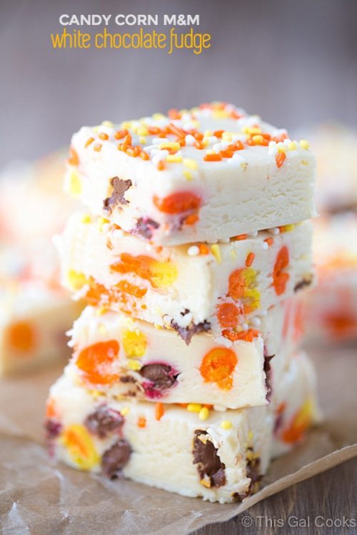 Candy Corn M&M White Chocolate Fudge - This Gal Cooks