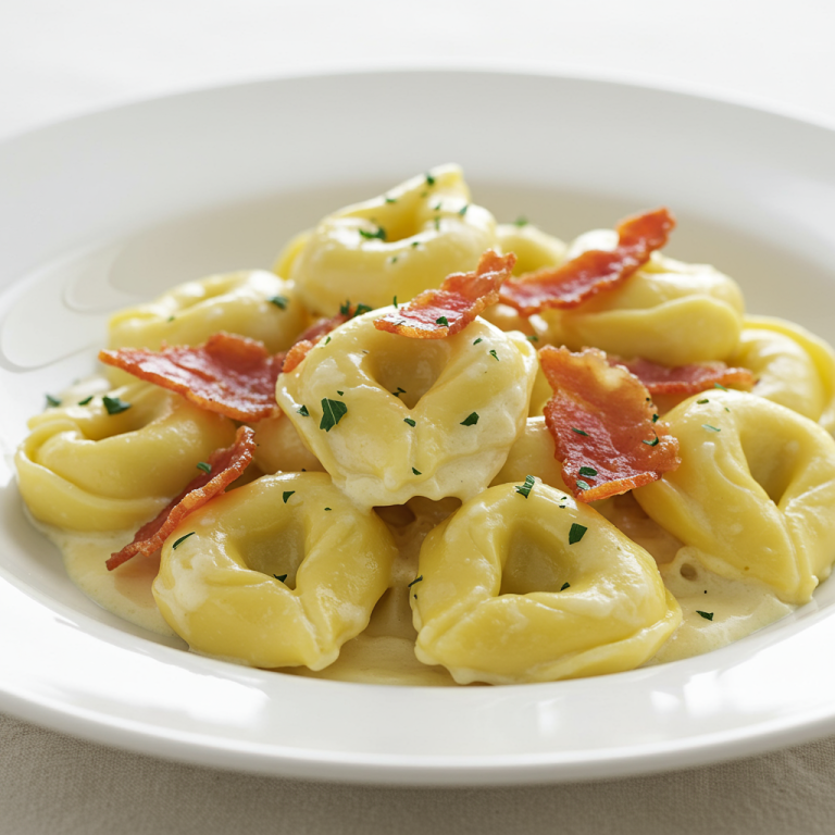 Three Cheese Tortellini Recipe with Crispy Prosciutto - This Gal Cooks